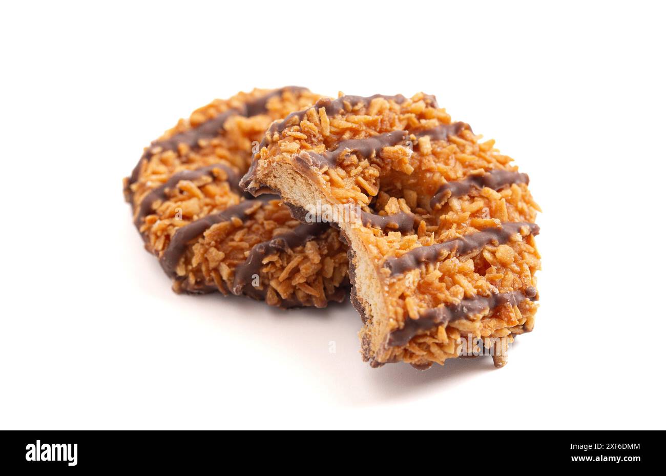 Sweet Coconut Caramel Fudge Striped Cookies Isolated on a White ...