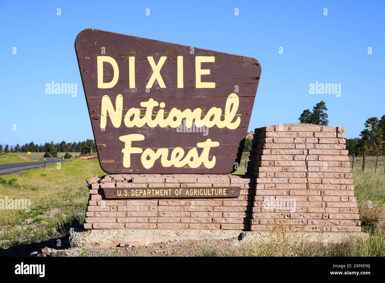 Panguitch, UT, USA - June 20, 2024; Roadside sign for Dixie National ...
