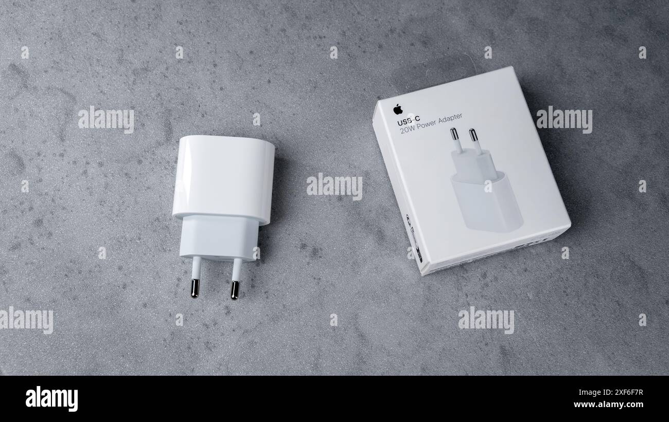 Jurmala, Latvia 22.06.2024: White box from Apple's original 20W ...