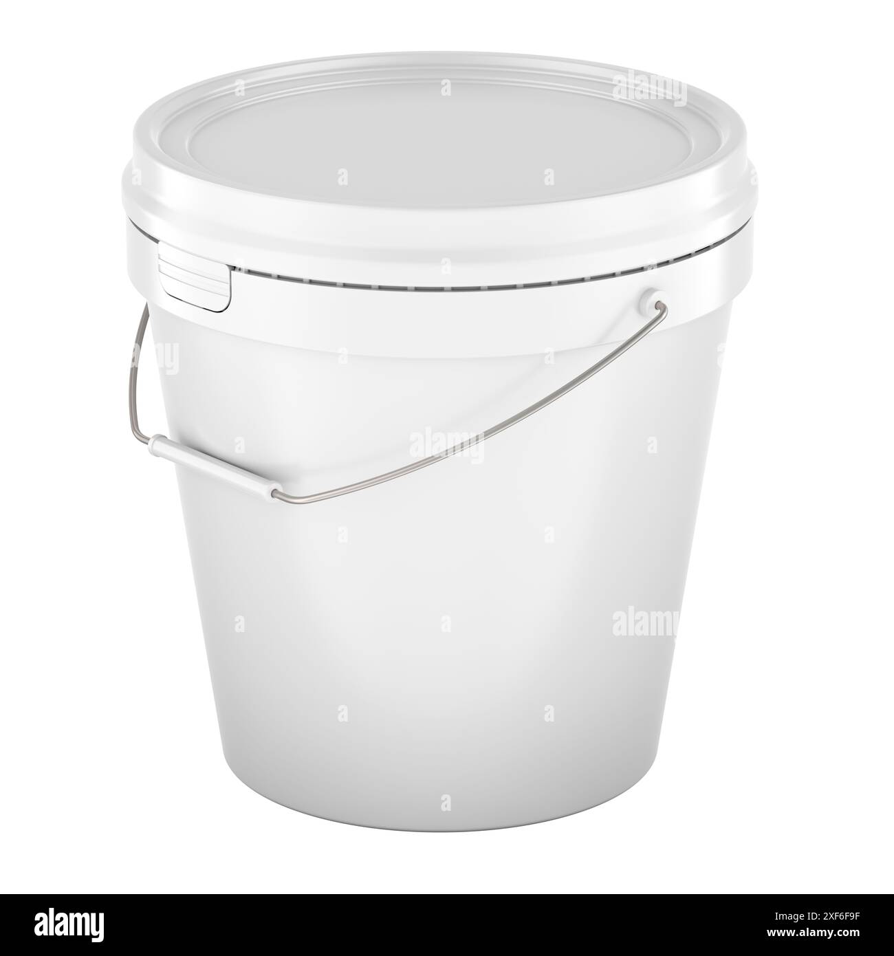 Plastic Paint Bucket, white color. 3D rendering isolated on white ...