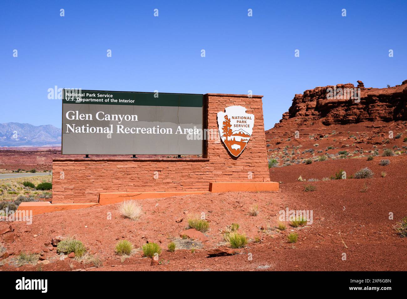 Blanding, UT, USA - June 18, 2024; Roadside sign for Glen Canyon ...