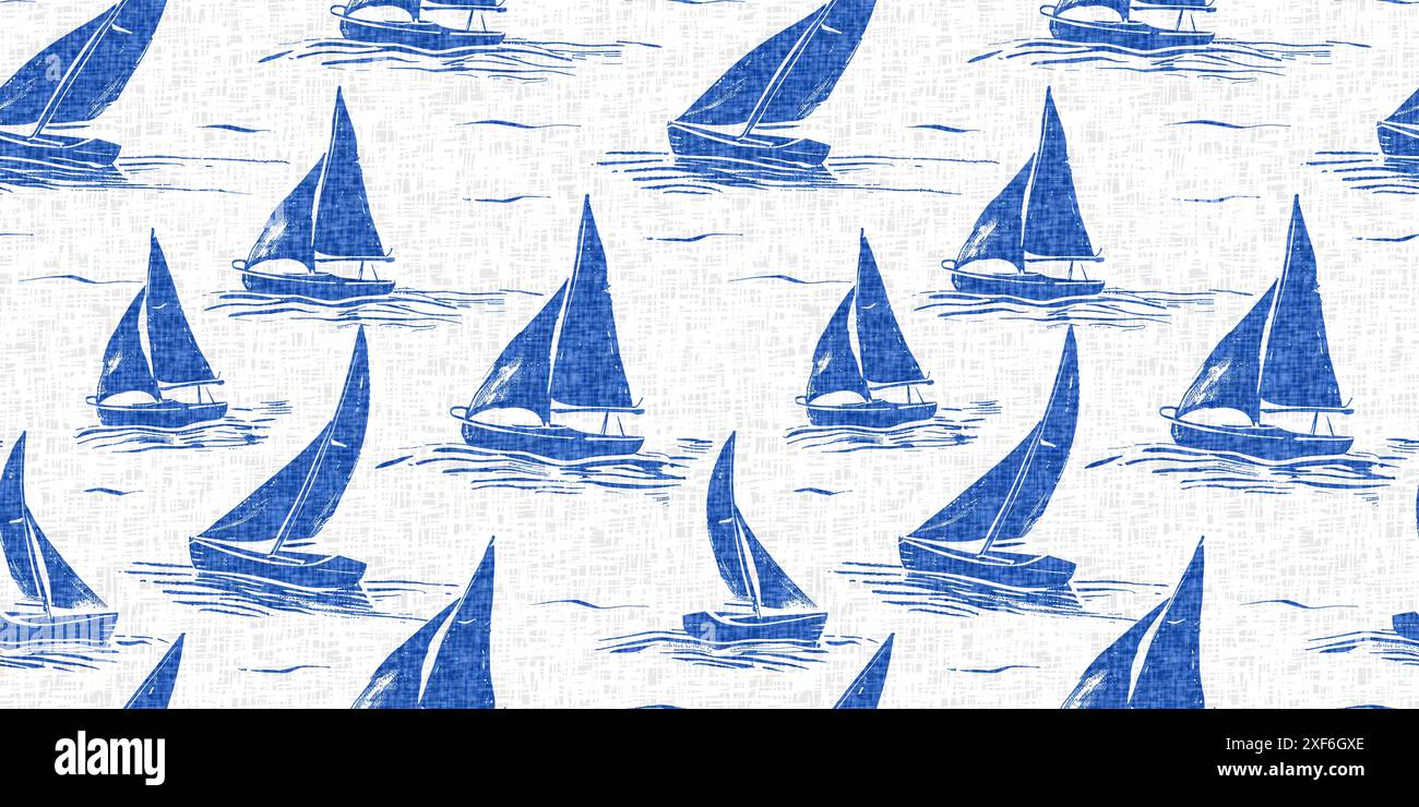Coastal sail boat in azure ocean blue seamless border background ...