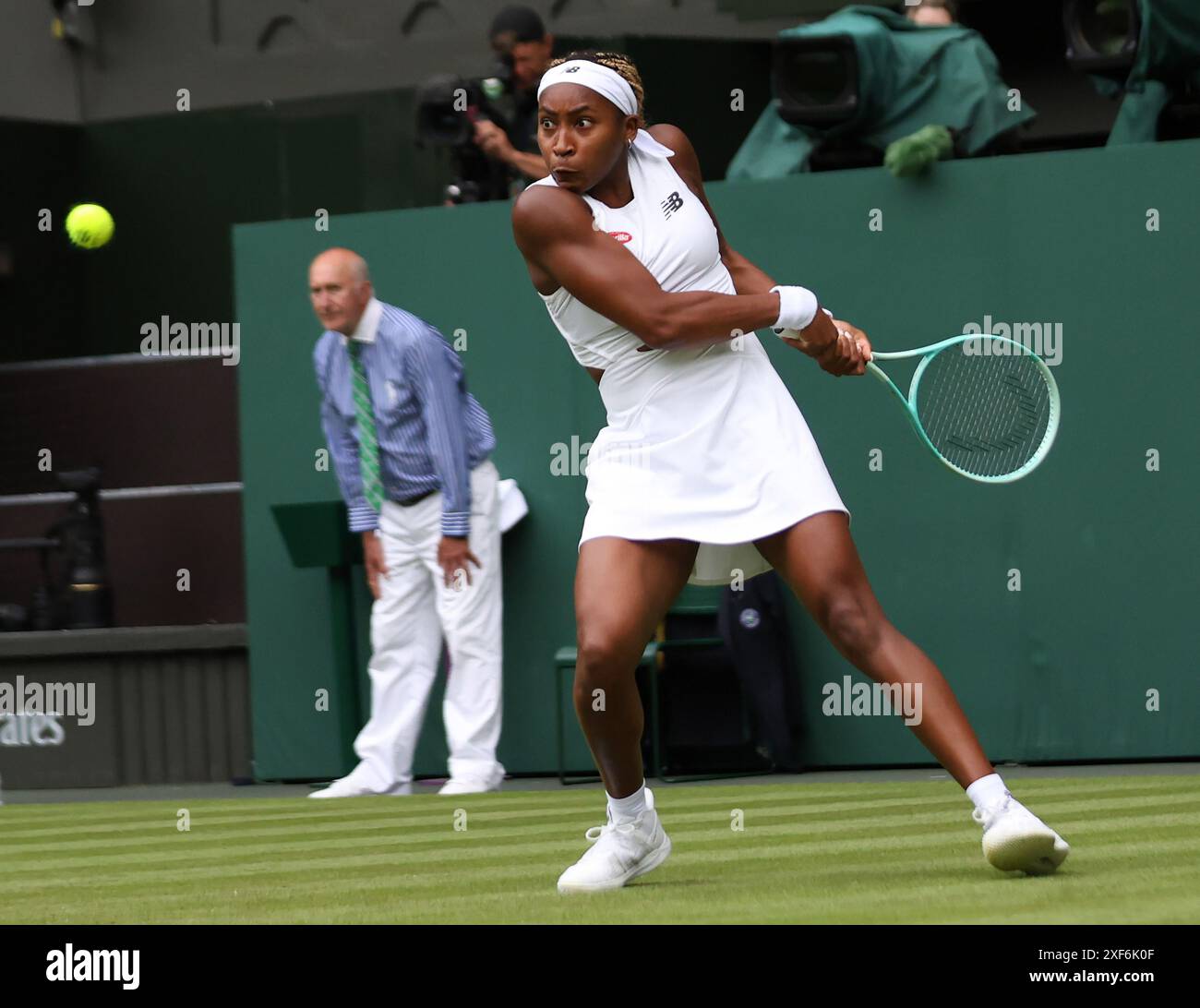 London, UK. 01st July, 2024. American Coco Gruff plays a backhand in ...