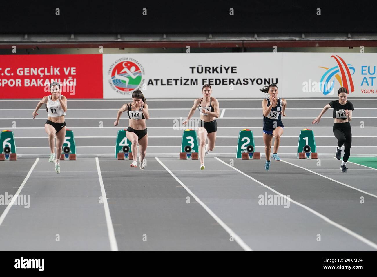 ISTANBUL, TURKIYE - FEBRUARY 17, 2024: Athletes running 60 metres ...