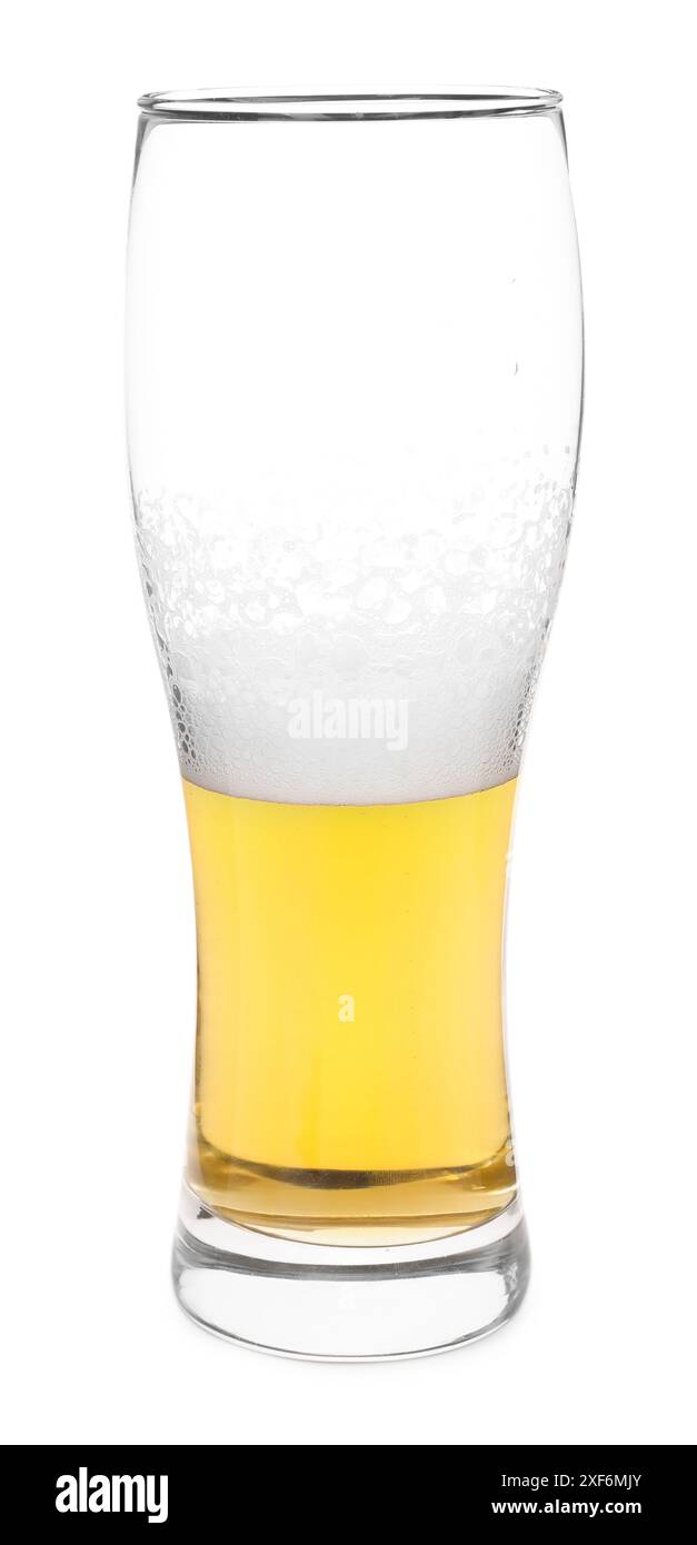 Half full glass of beer isolated on white Stock Photo - Alamy