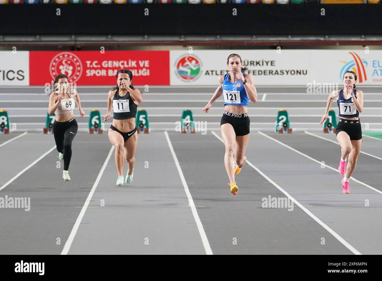 ISTANBUL, TURKIYE - FEBRUARY 17, 2024: Athletes running 60 metres ...