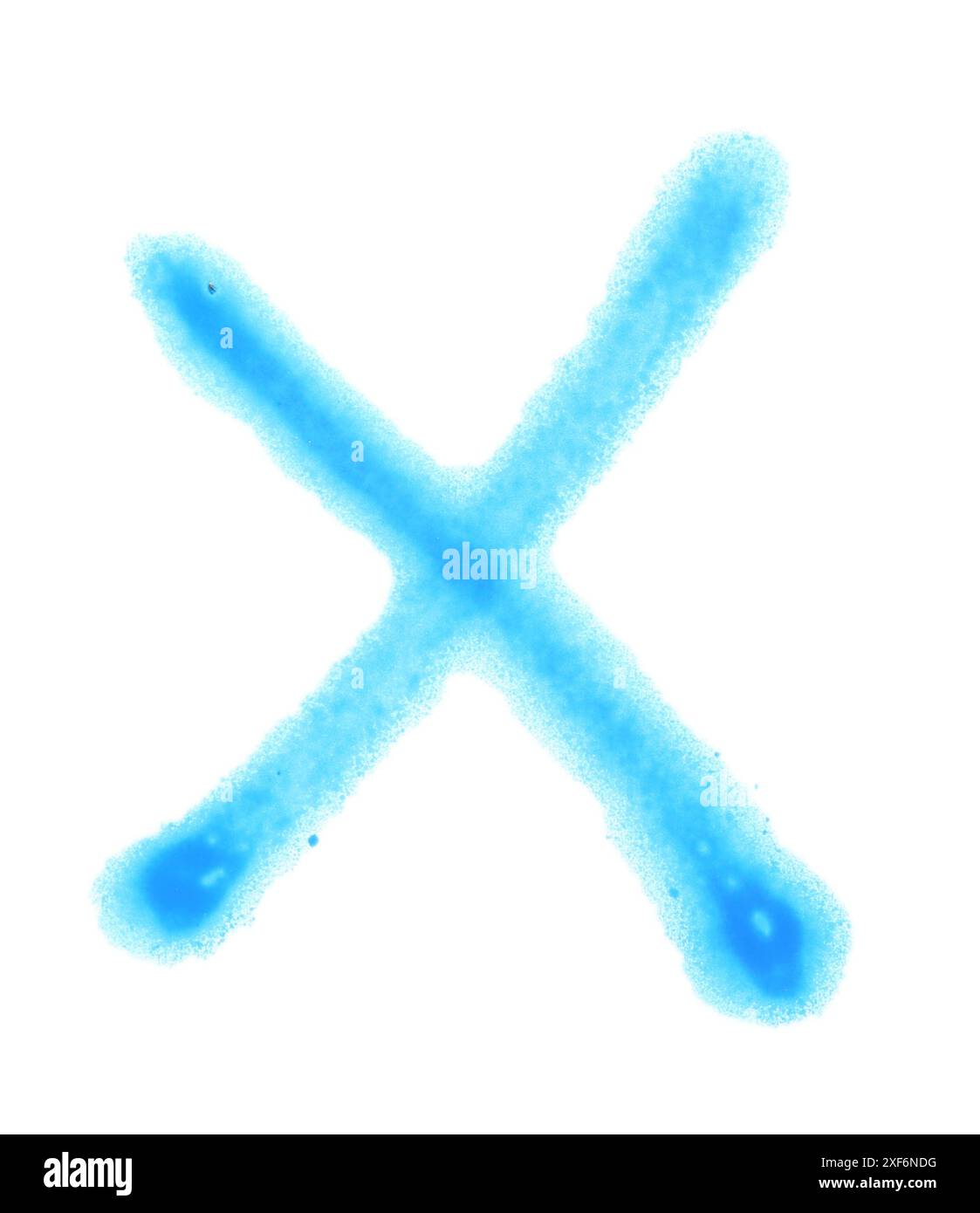 Crossed lines drawn by blue spray paint isolated on white, top view ...