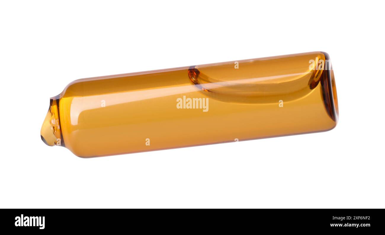 Open glass ampoule with liquid isolated on white Stock Photo - Alamy