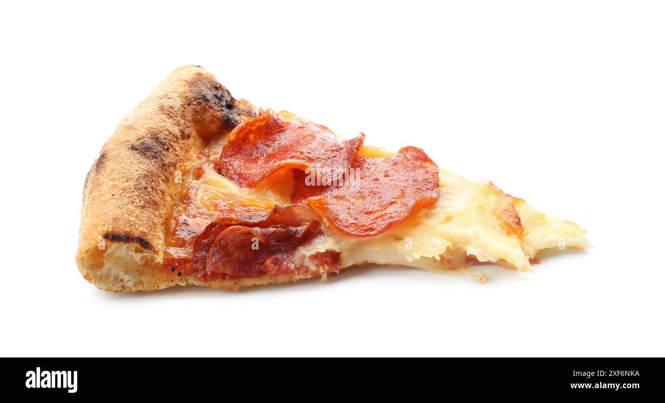 Piece of tasty pepperoni pizza isolated on white Stock Photo - Alamy