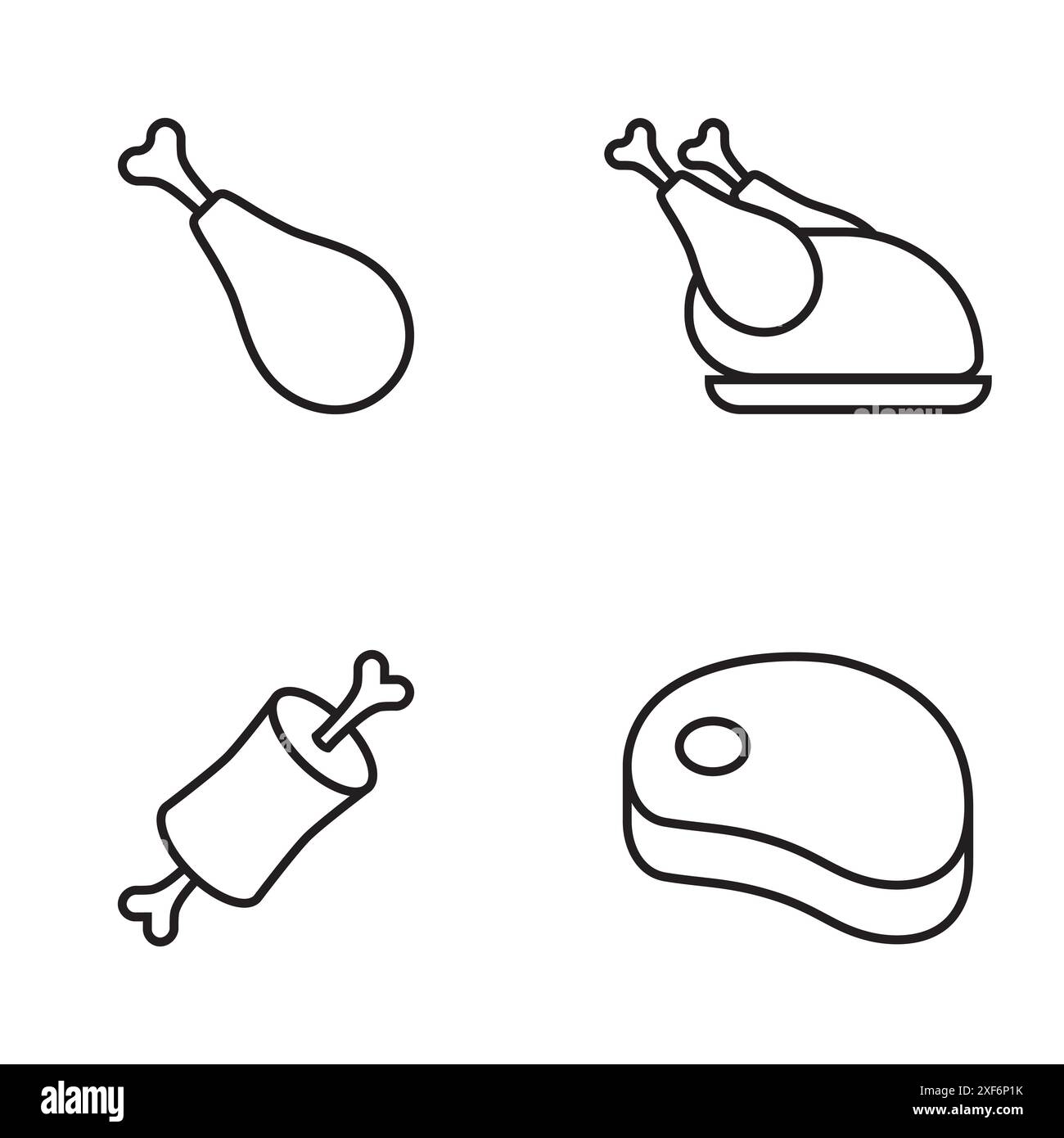 Meat related line icon set. Beef, steak, ham, chicken. Vector ...