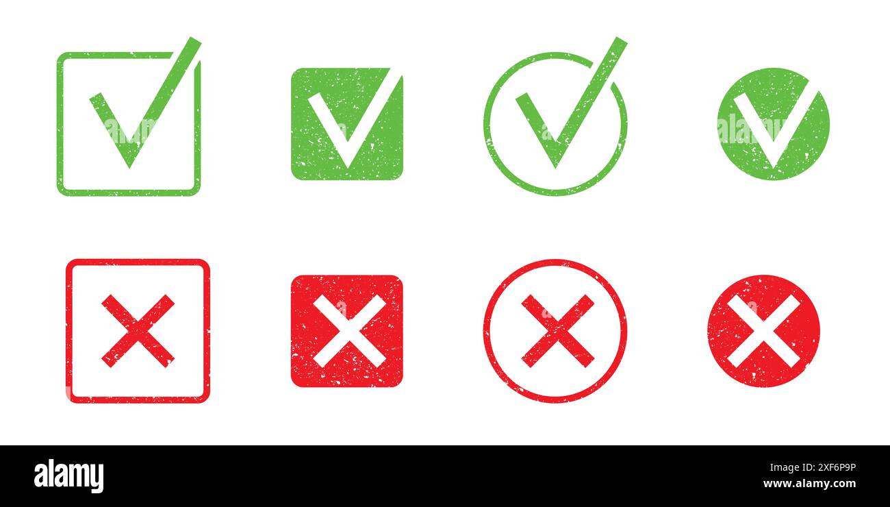 Textured check marks. Red and green. Vector flat illustration Stock ...