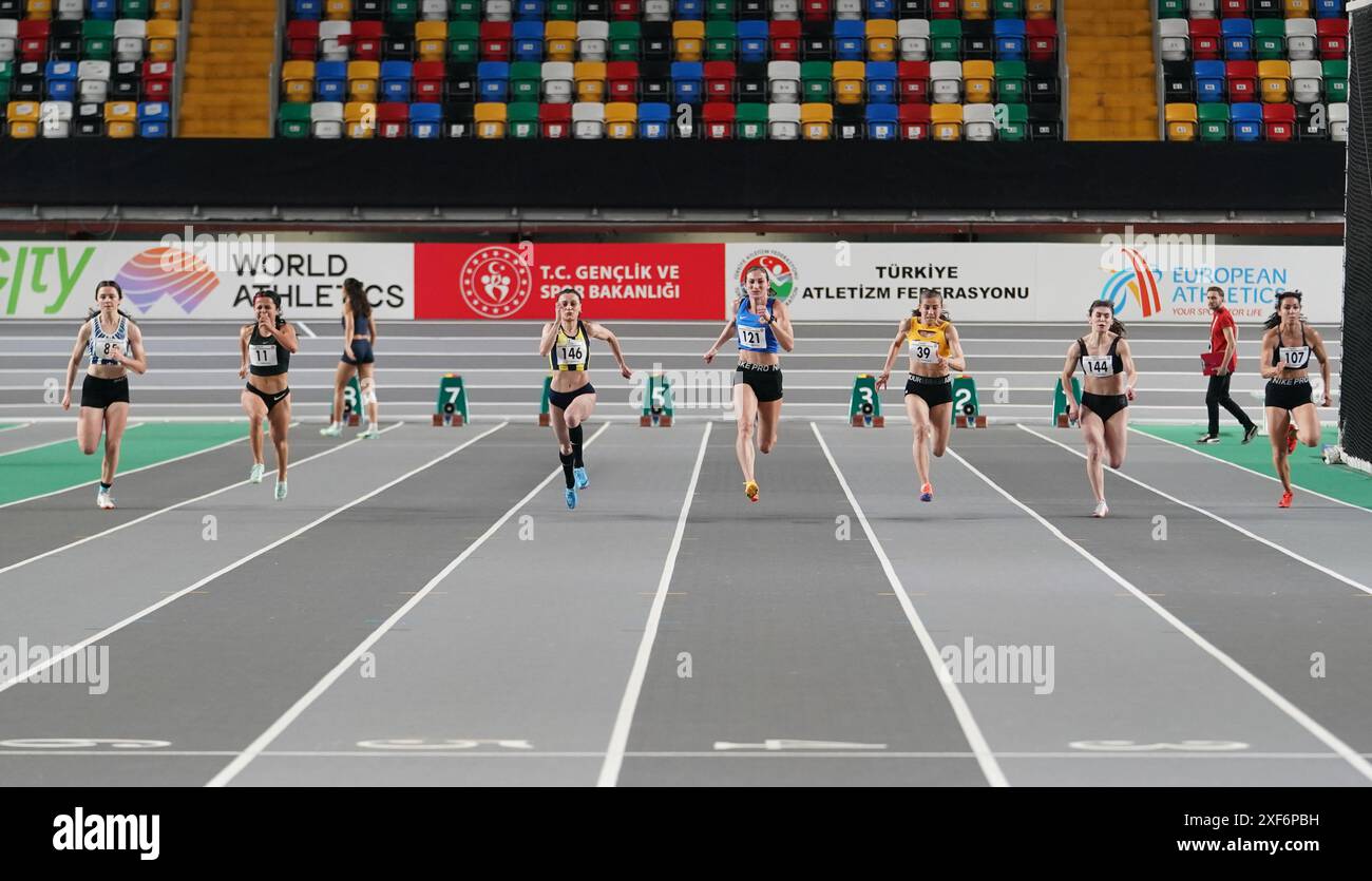ISTANBUL, TURKIYE - FEBRUARY 17, 2024: Athletes running 60 metres ...