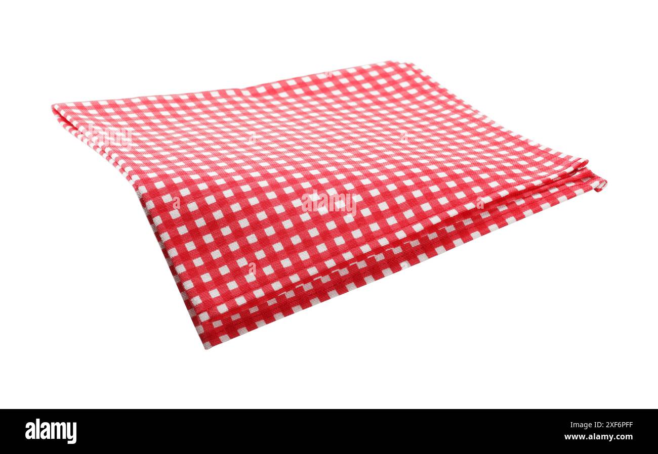 Red checkered picnic tablecloth isolated on white Stock Photo - Alamy