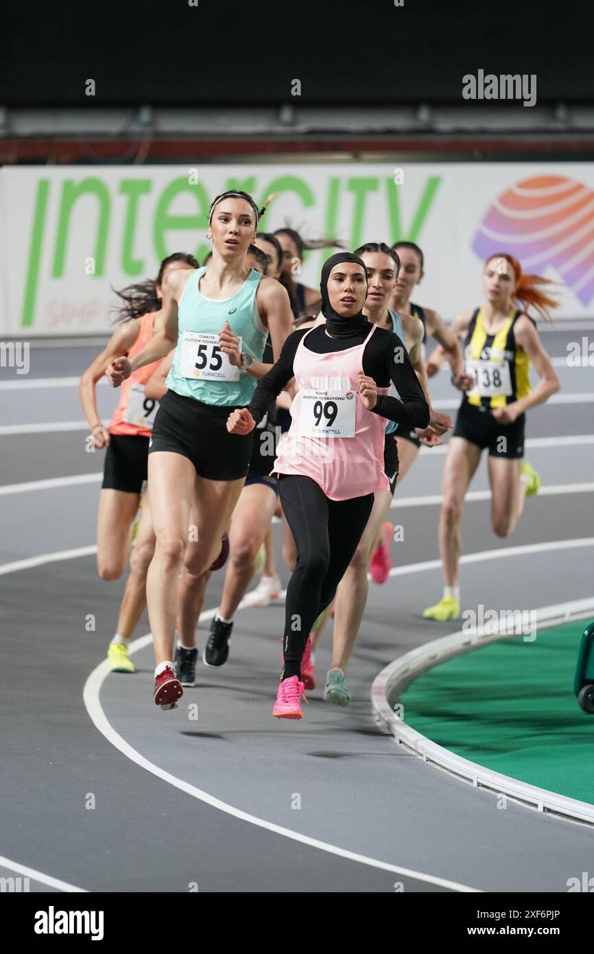 ISTANBUL, TURKIYE - FEBRUARY 17, 2024: Athletes running during Turkish ...