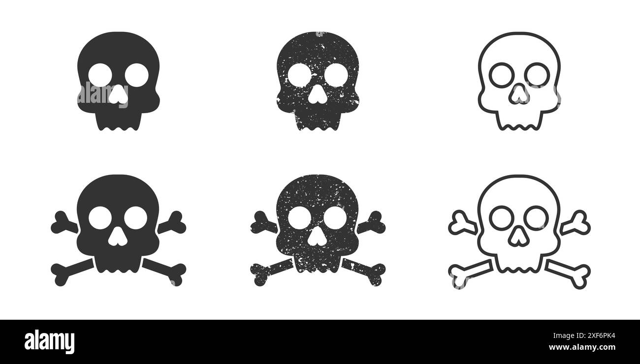 Skull and crossbones icon set. Roger symbol. Pirate scull sign. Flat ...