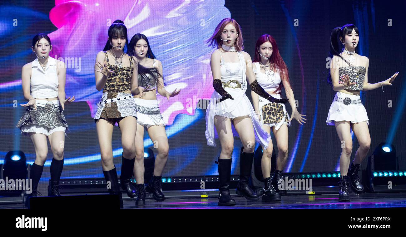 Seoul, South Korea. 1st July, 2024. South Korean K-Pop girl group STAYC, performs onstage during ...