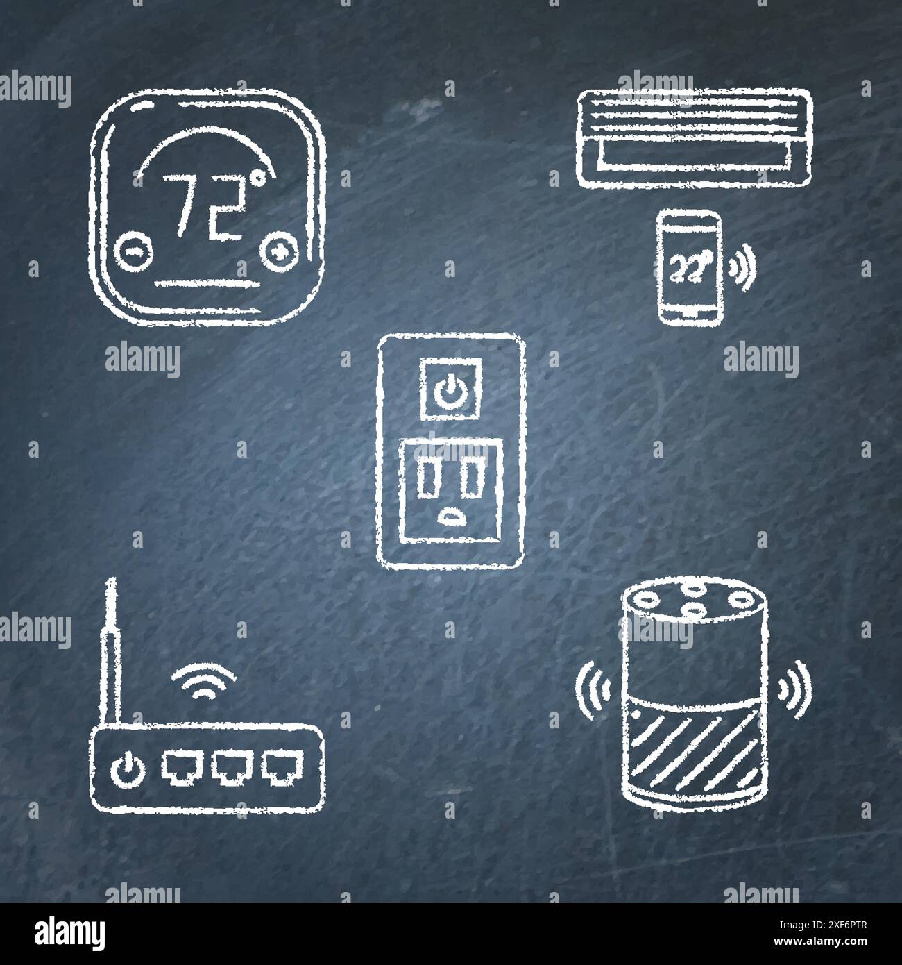 Chalkboard smart home automation icons set. Sketch symbols on ...