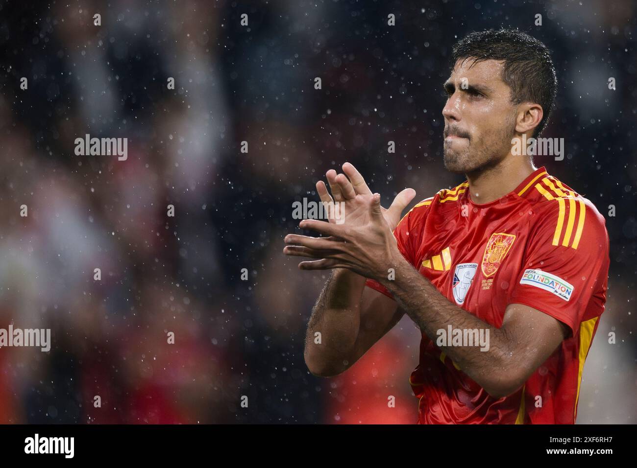 Cologne, Germany. 30 June 2024. Rodri of Spain celebrates at the end of ...