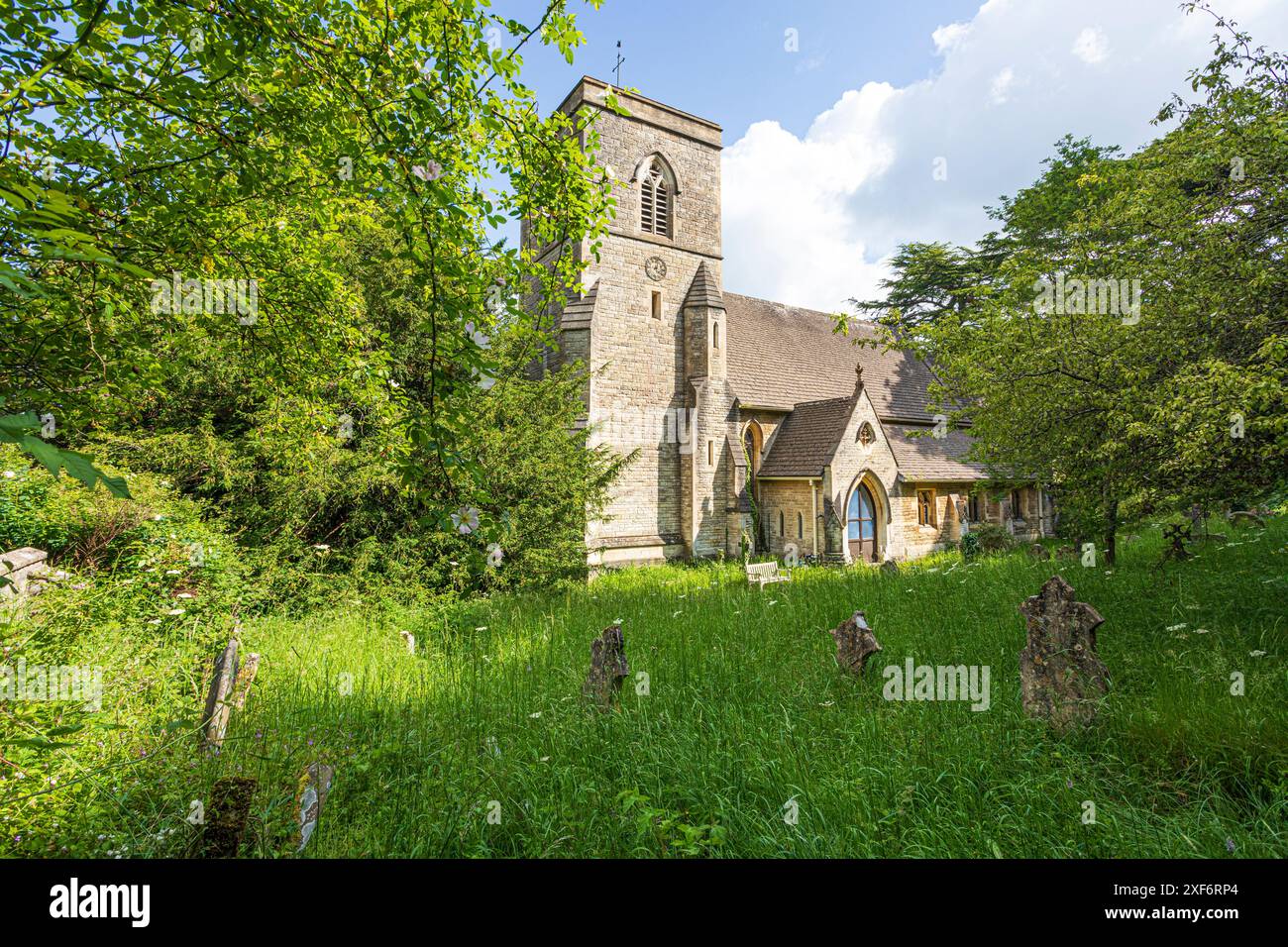 St Michael and All Angels Church in the Cotswold village of Bussage ...