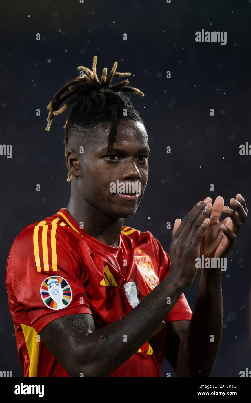 Cologne, Germany. 30 June 2024. Nico Williams of Spain gestures at the ...