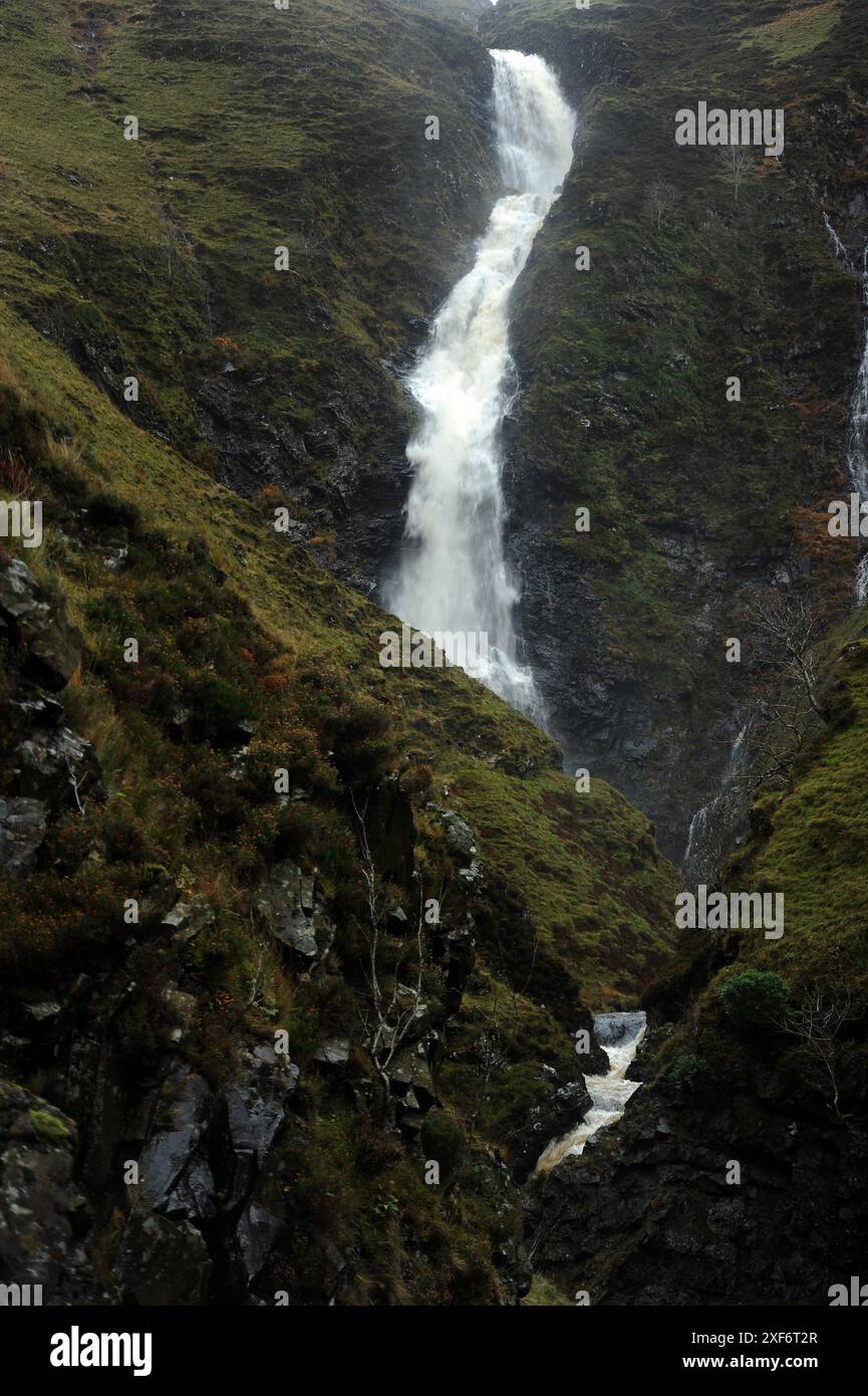 The main drop of the Grey Mare's Tail near Moffat. The total height of ...