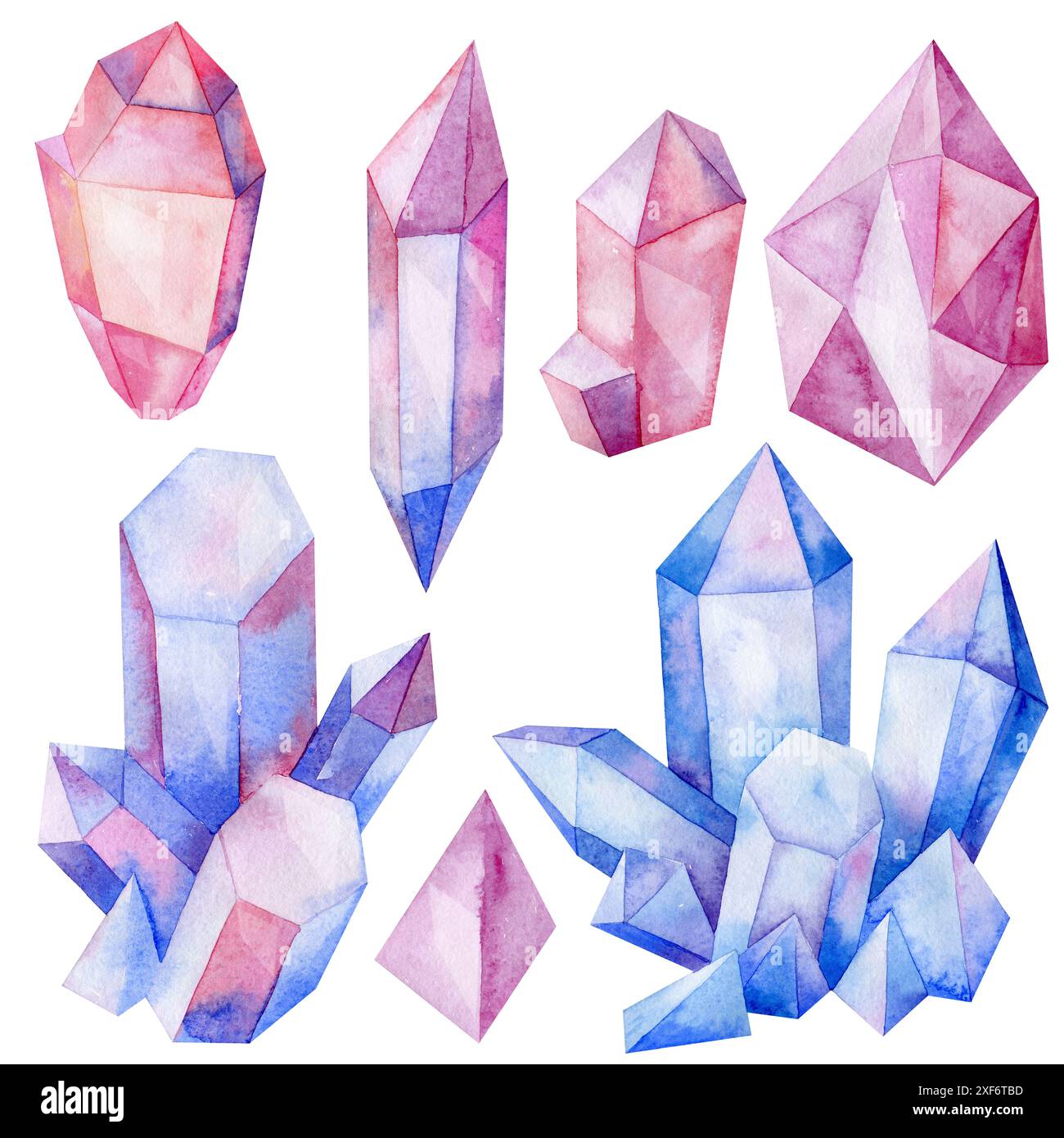 Set of watercolor crystals isolated on white background Stock Photo - Alamy
