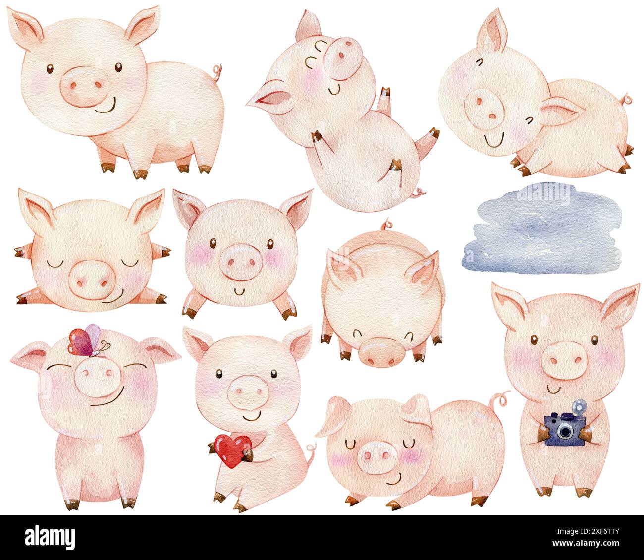 Watercolor set of cartoon pigs Stock Photo - Alamy