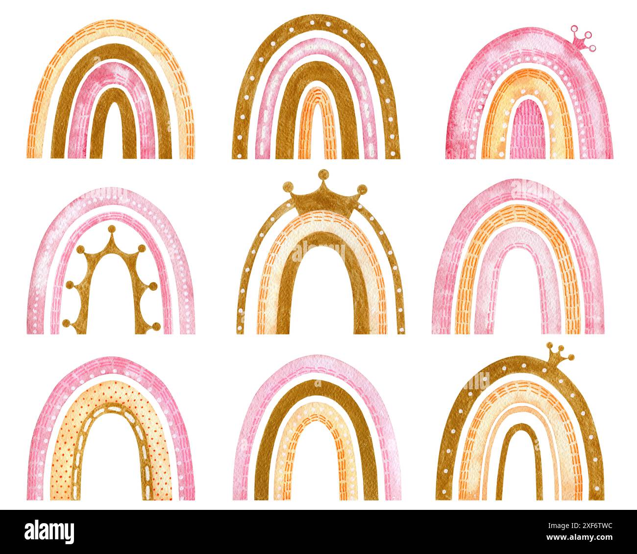 Watercolor set of pink rainbows for girls Stock Photo - Alamy