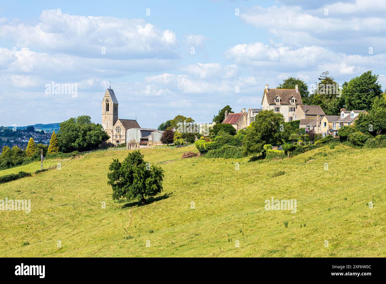 The village of Selsley on the Cotswold escarpment above the Stroud ...