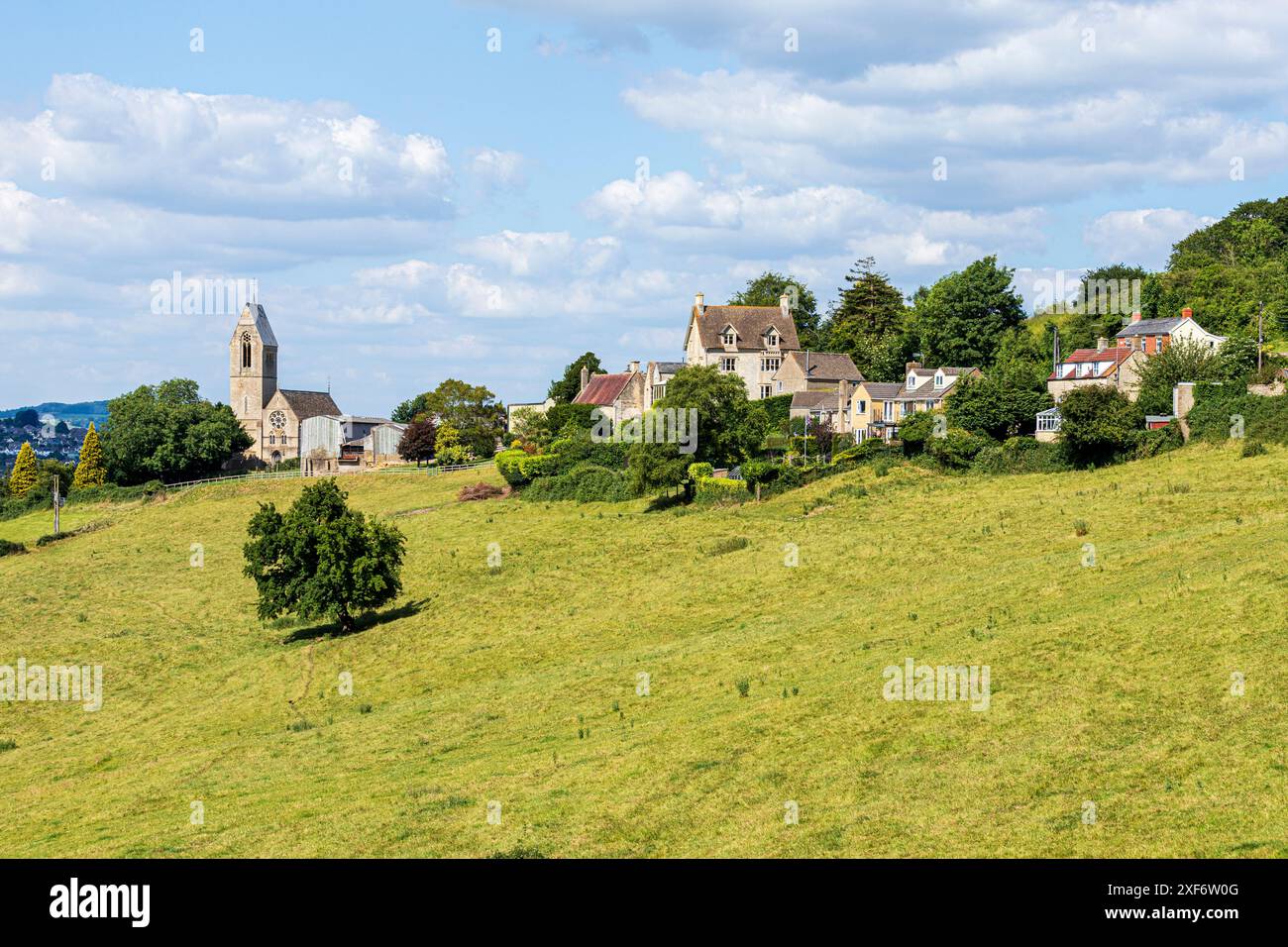 The village of Selsley on the Cotswold escarpment above the Stroud ...