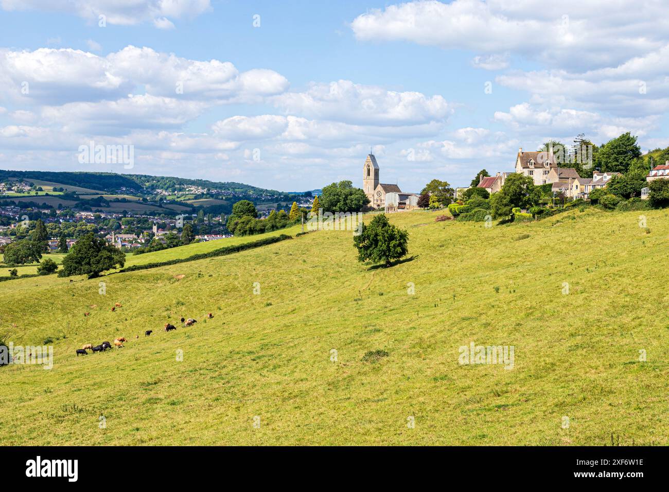 The village of Selsley on the Cotswold escarpment above the Stroud ...