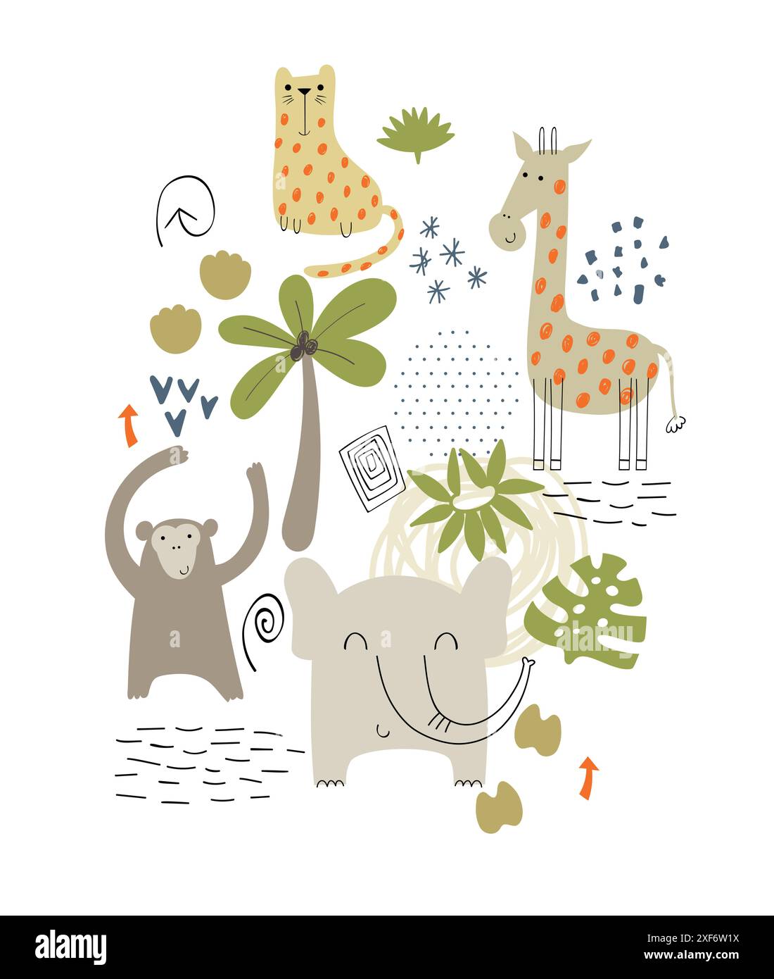 Vector arrangements with safari animals. Exotic decoration on a white ...