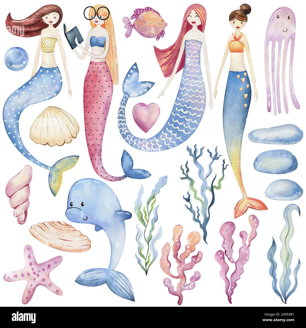 Mermaid with conch shell art Cut Out Stock Images & Pictures - Alamy