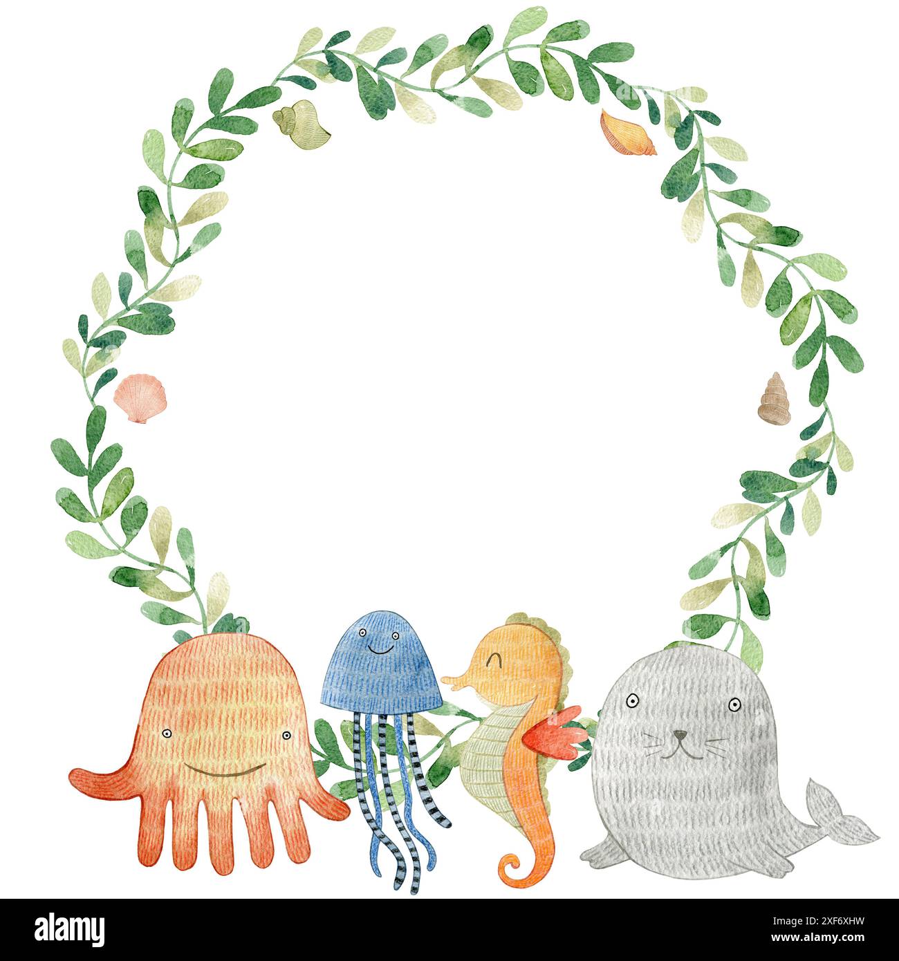 Underwater sea border watercolor Cut Out Stock Images & Pictures - Alamy