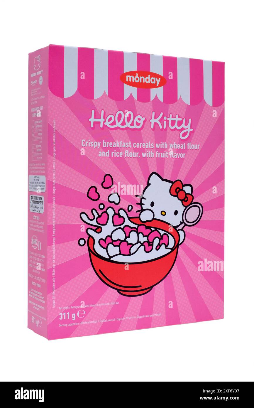box of monday hello kitty breakfast cereal cut out against white ...