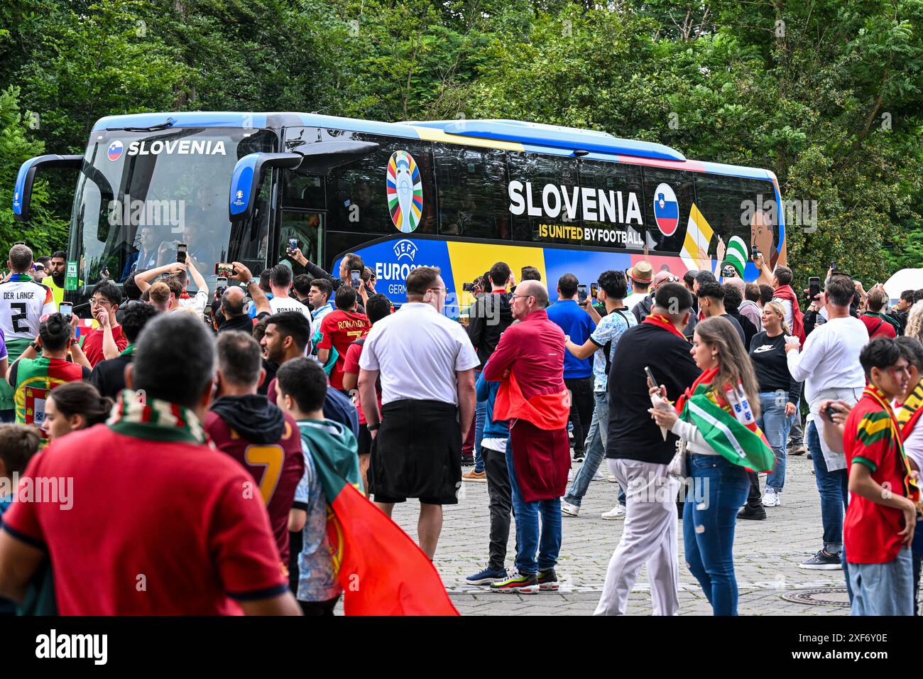 FRANKFURT - The Slovenia team bus during the UEFA EURO 2024 round of 16 ...