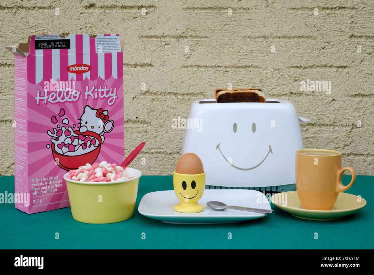 box of monday hello kitty breakfast cereal with bowl coffee toaster ...