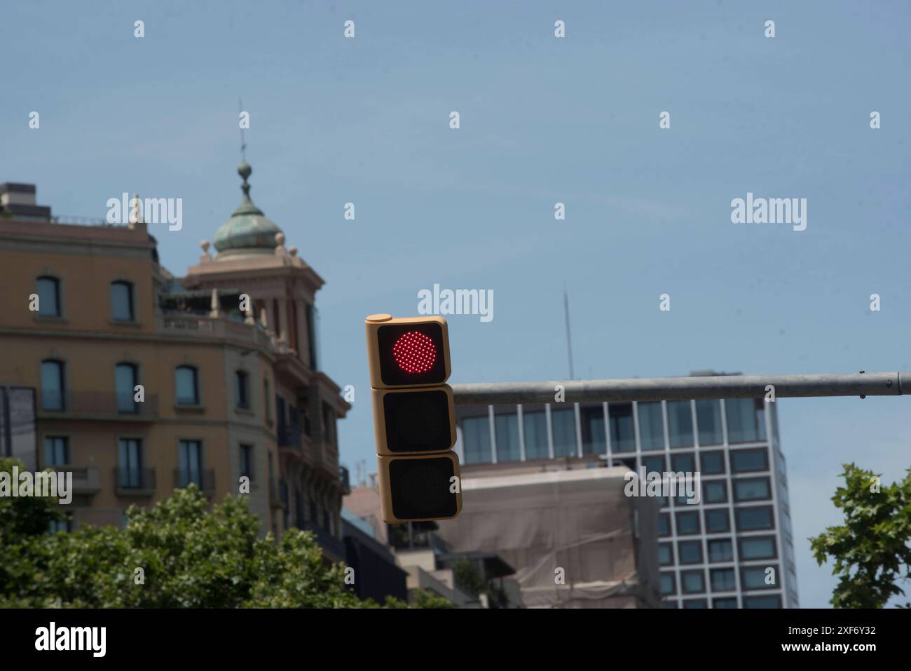 red traffic light signal on the street, symbol for stopping red traffic ...