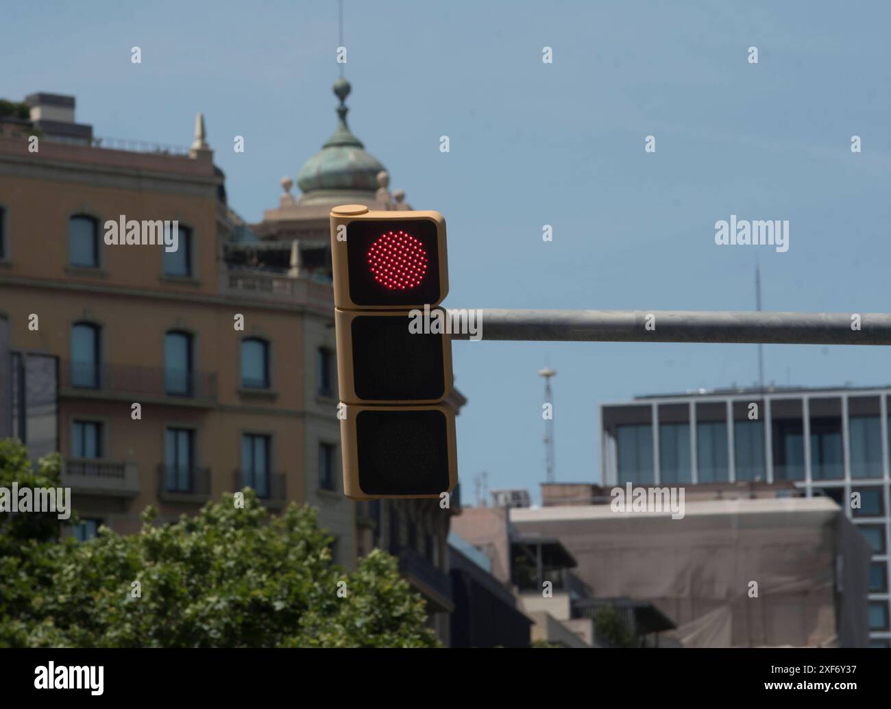 red traffic light signal on the street, symbol for stopping red traffic ...