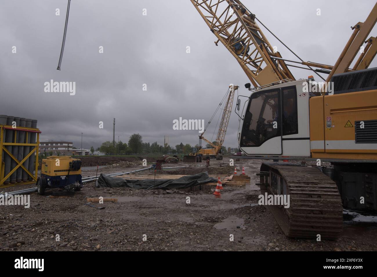 crane vehicle truck in the construction work and road work crane ...