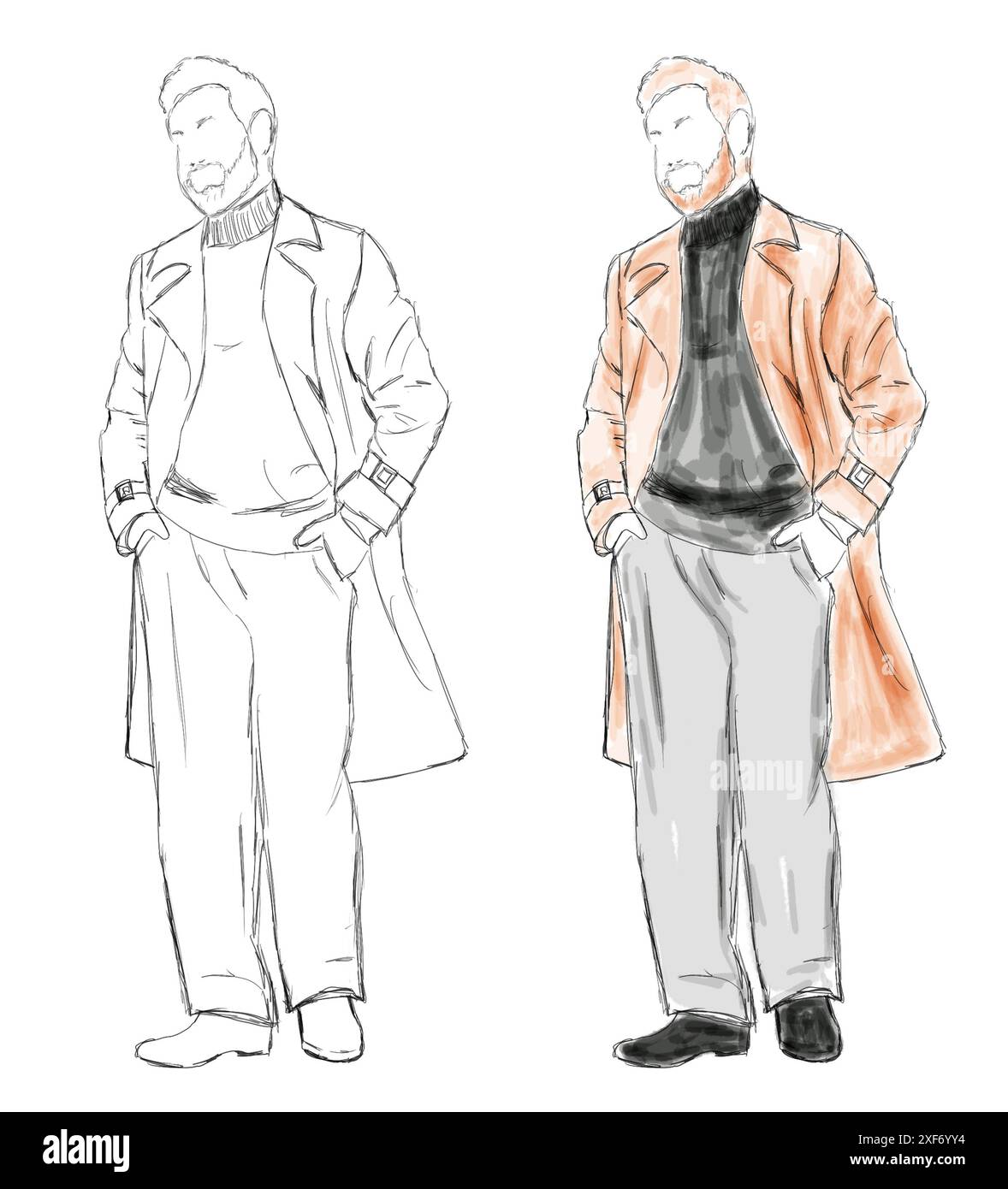 Fashion designer. Sketches of man in stylish clothes on white ...