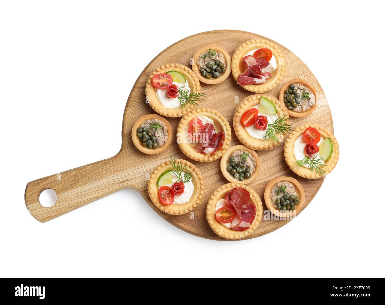 Delicious canapes with dry smoked sausages, jamon and pate isolated on ...