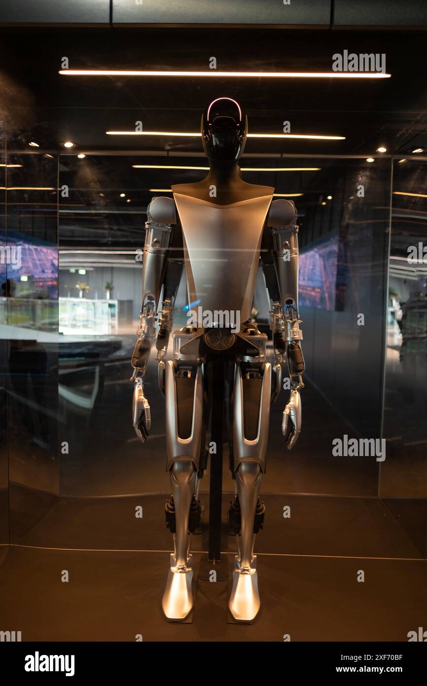 futuristic humanoid robot named Tesla Bot Optimus, artificial ...