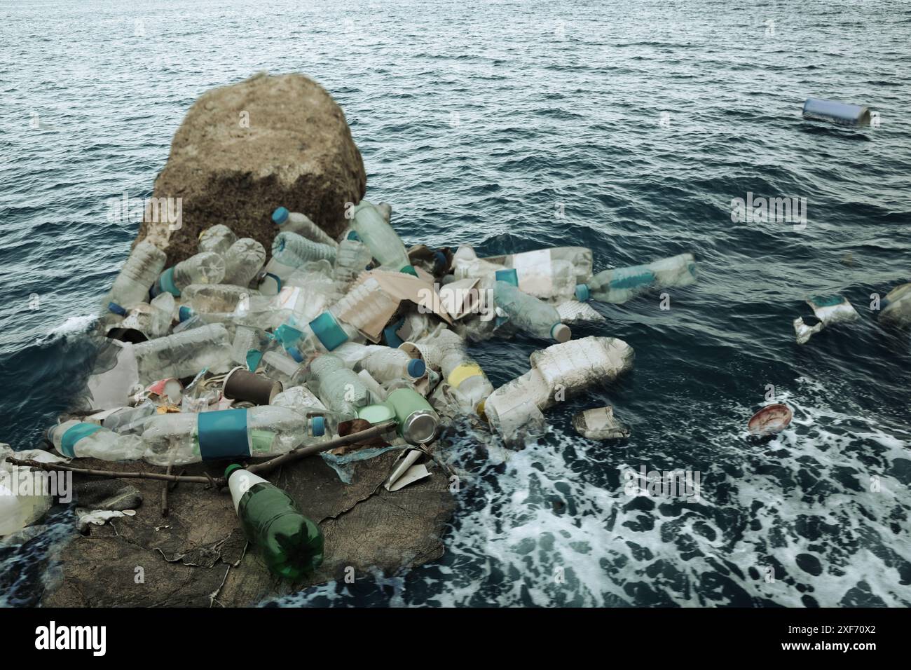 Sea with plastic garbage outdoors. Environmental pollution Stock Photo ...
