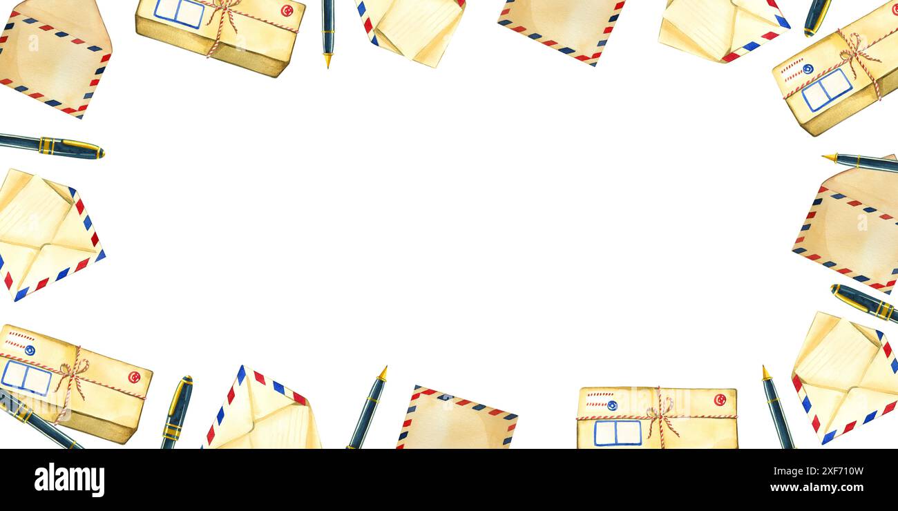 World Post Day. Rectangular frame made of envelopes and letters ...