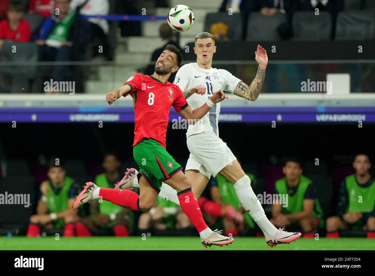 Frankfurt, Germany. 01st July, 2024. Portugal's Bruno Fernandes fight ...