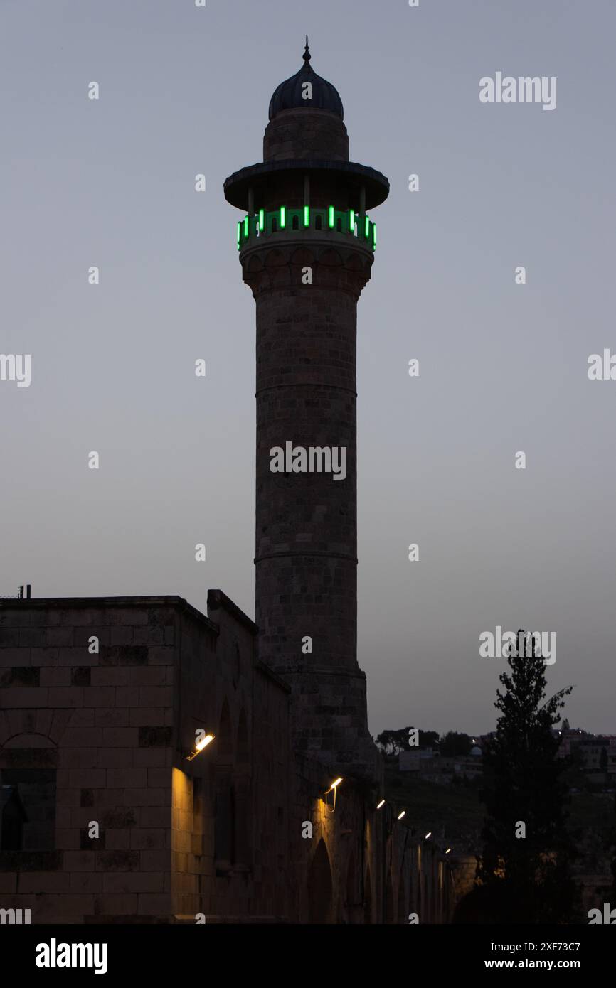 Bab al-Asbat Minaret in evening, Minaret of the Tribes' Gate of Aqsa ...