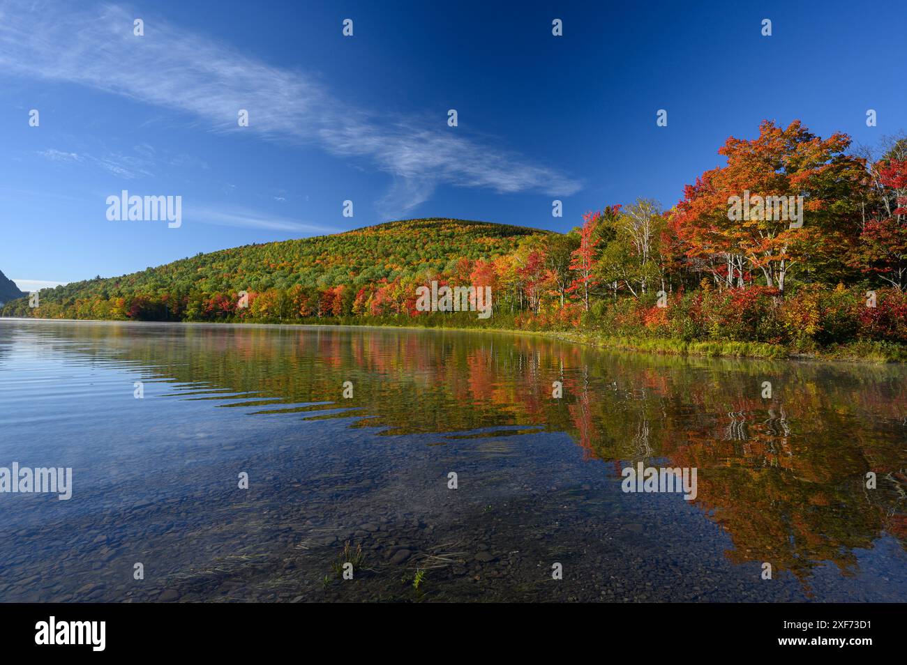 USA, Maine. Colorful foliage reflected in South Branch Pond, Baxter ...