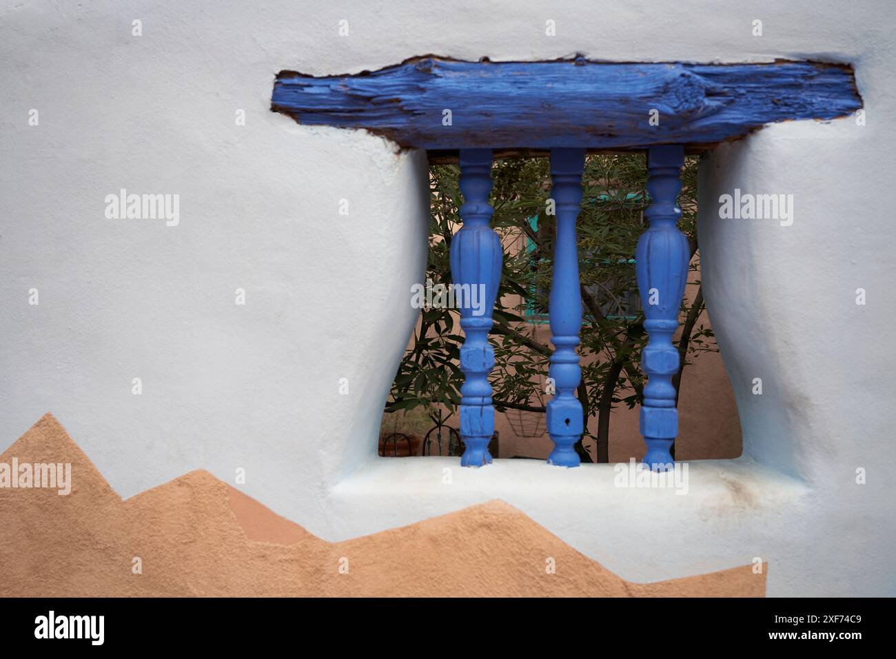 North America, United States, New Mexico, Albuquerque. Blue wooden ...