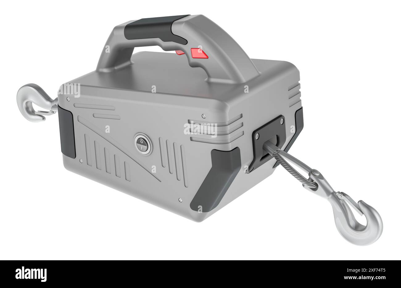 Electric Winch with Steel Cable, grey color. 3D rendering isolated on ...